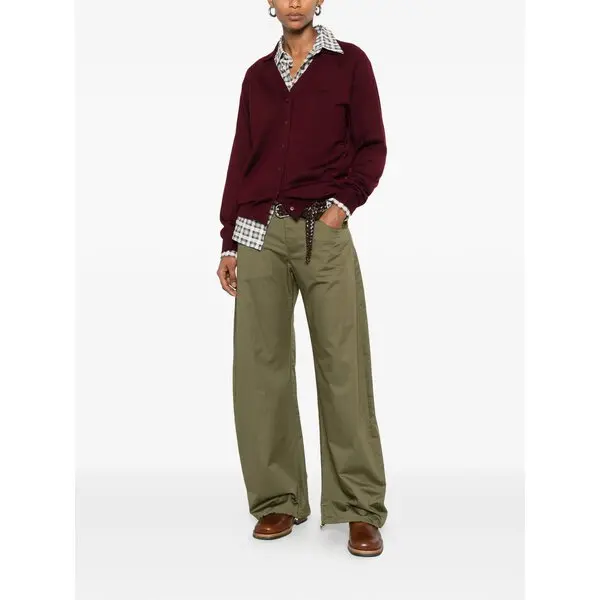 Miu Miu Burgundy Wool Logo Embroidery Cardigan
