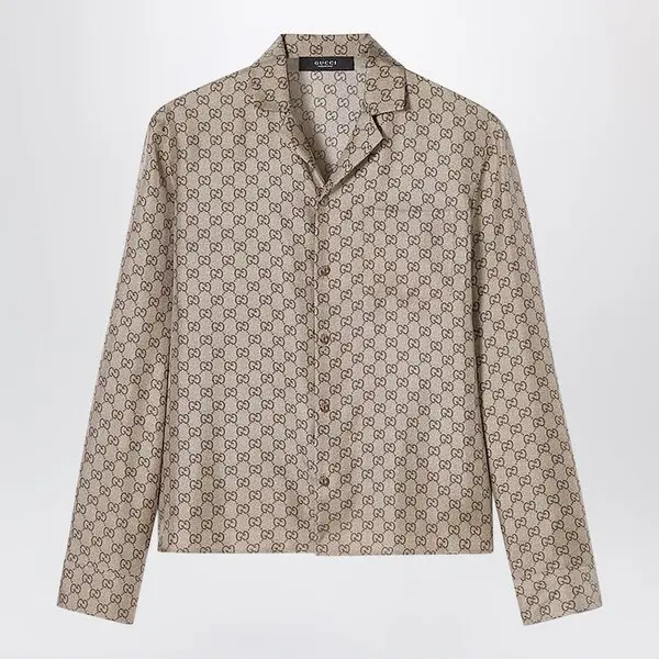 Gucci Bowling Shirt In Silk Twill With All-over Gg Print