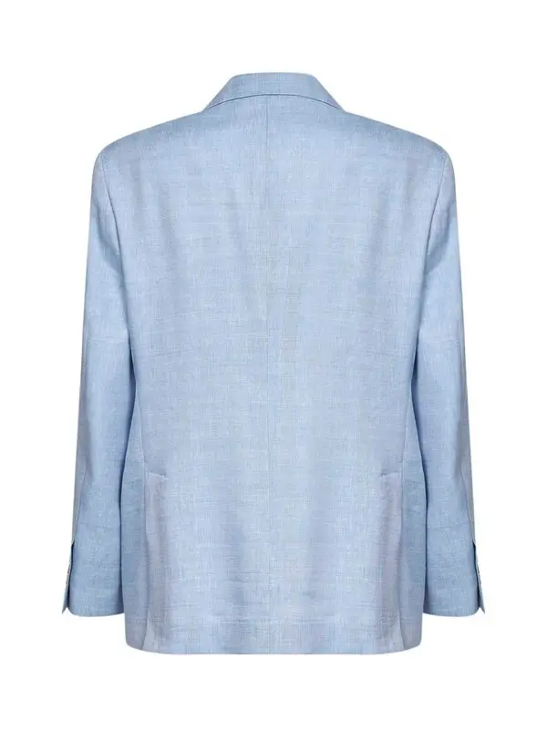 Brunello Cucinelli Light Blue Linen And Virgin Wool Chevron Deconstructed Blazer - Multicolor