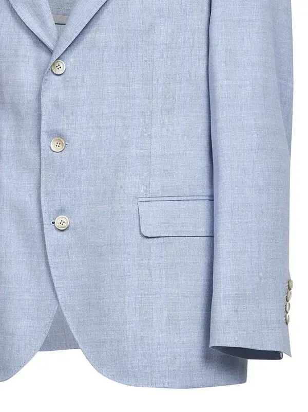 Brunello Cucinelli Light Blue Linen And Virgin Wool Chevron Deconstructed Blazer - Multicolor