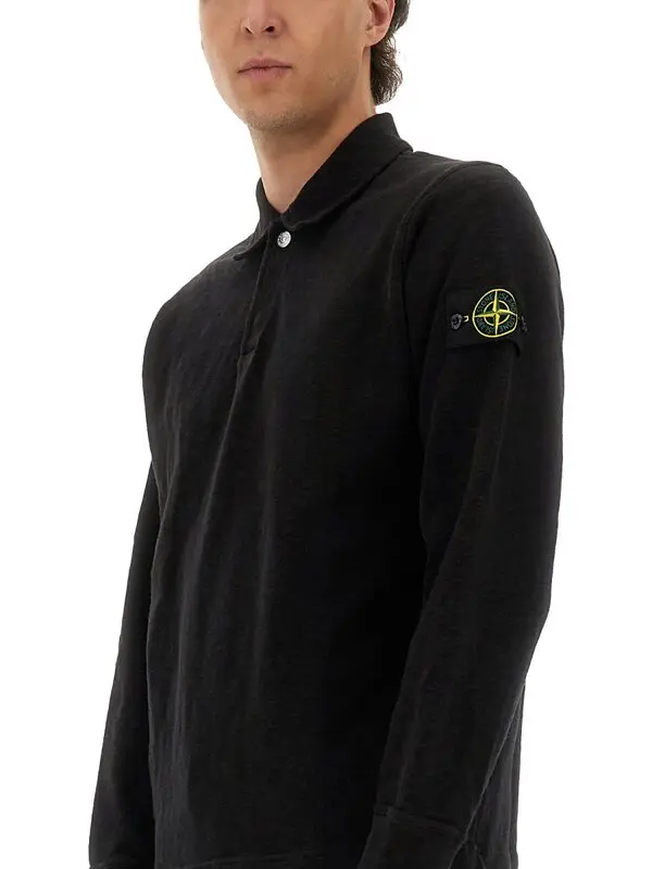 Stone Island Cotton Vanisé Polo Shirt - Black