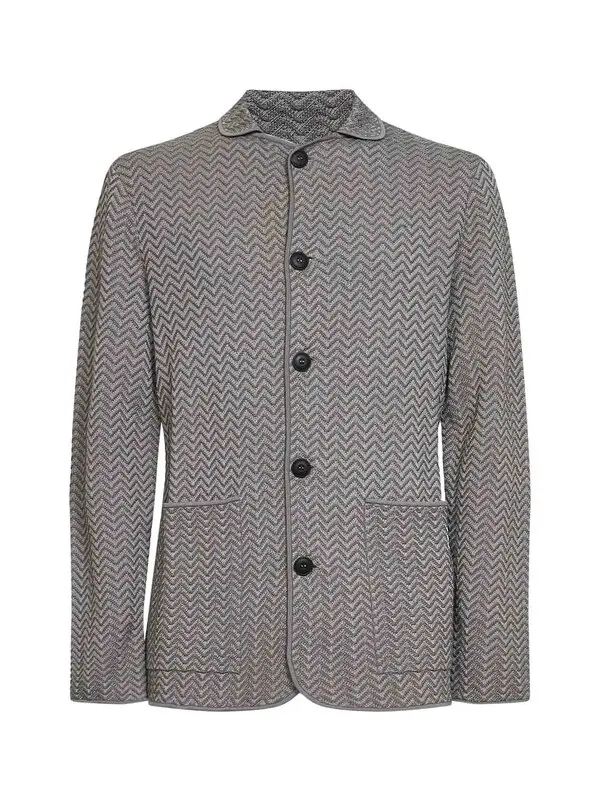 Giorgio Armani Grey Chevron Ottoman Viscose Blend Jacket