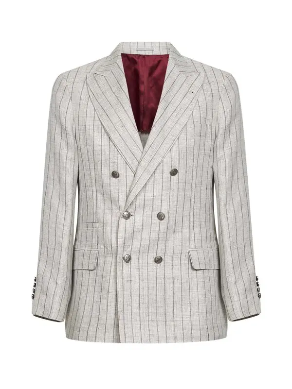 Brunello Cucinelli Light Grey Pinstriped Twill Deconstructed One-and-a-half-breasted Blazer - Multicolor