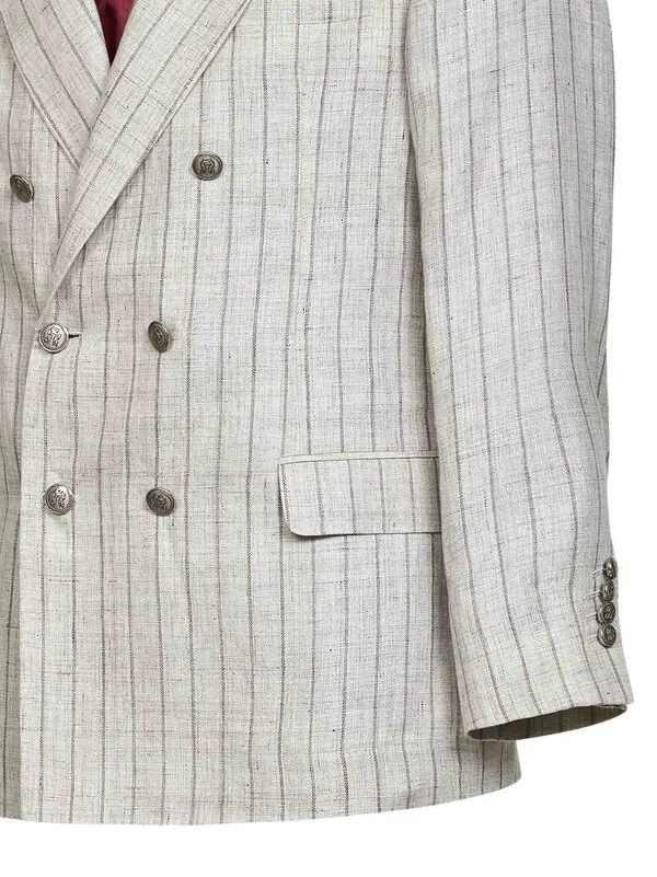 Brunello Cucinelli Light Grey Pinstriped Twill Deconstructed One-and-a-half-breasted Blazer - Multicolor
