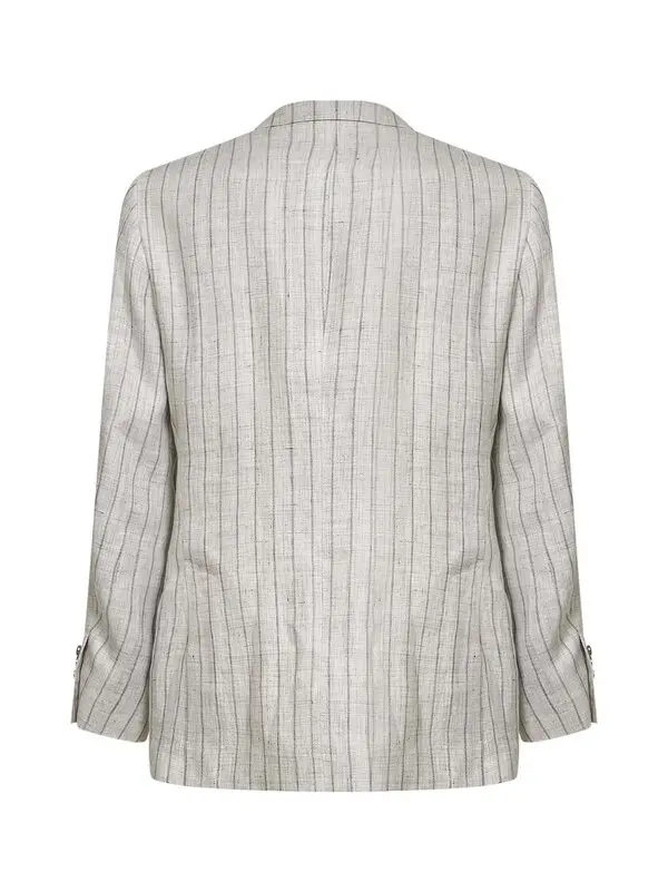 Brunello Cucinelli Light Grey Pinstriped Twill Deconstructed One-and-a-half-breasted Blazer - Multicolor