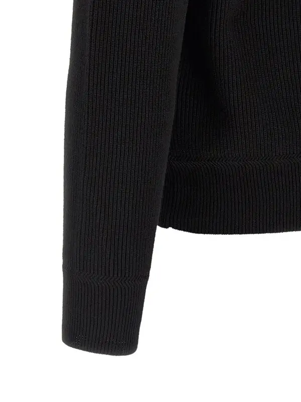 Stone Island Ribbed High Neck Quarter Zip Sweater - Black