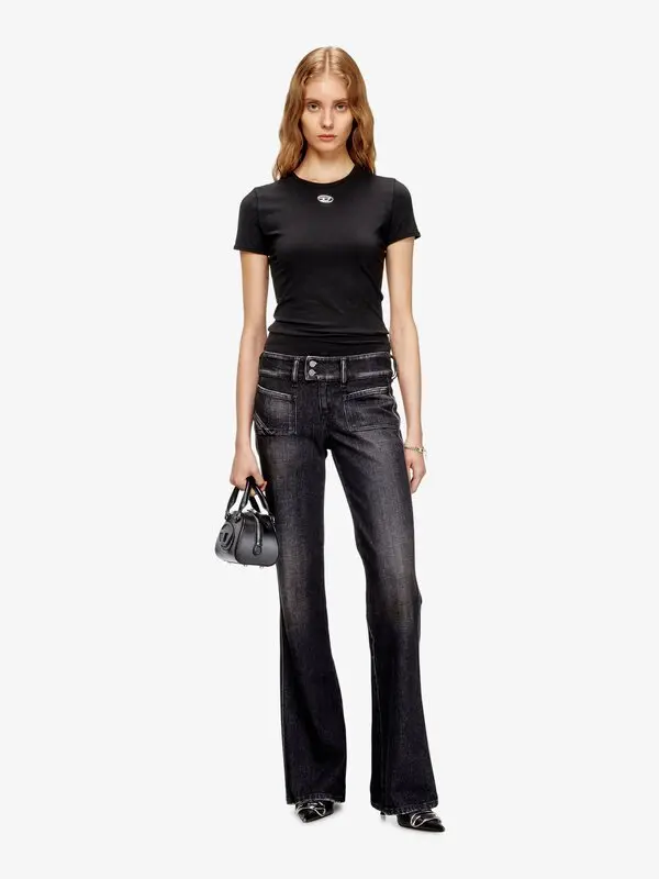 DIESEL® Cropped Cotton Blend T-shirt With Logo Detail