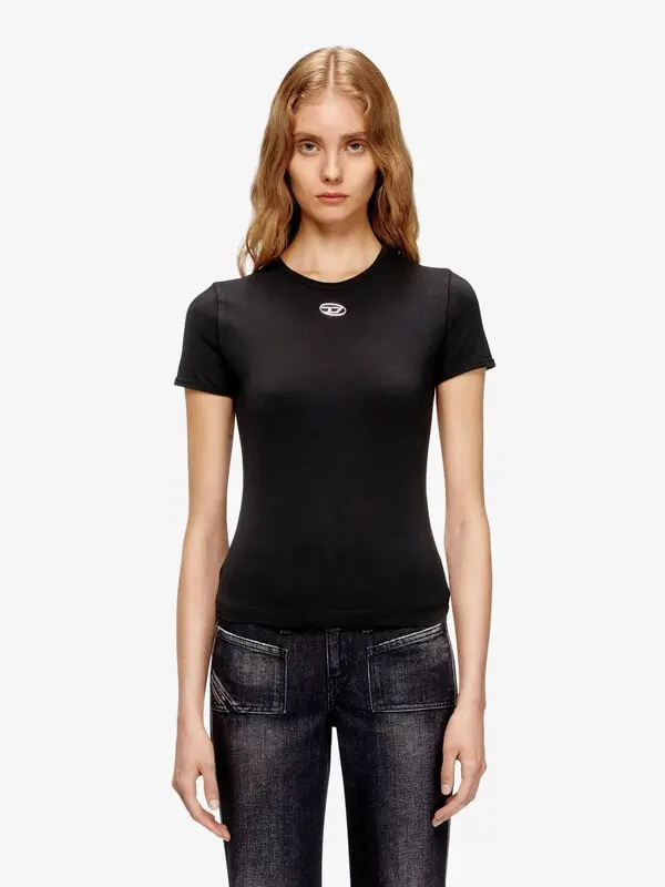 DIESEL® Cropped Cotton Blend T-shirt With Logo Detail