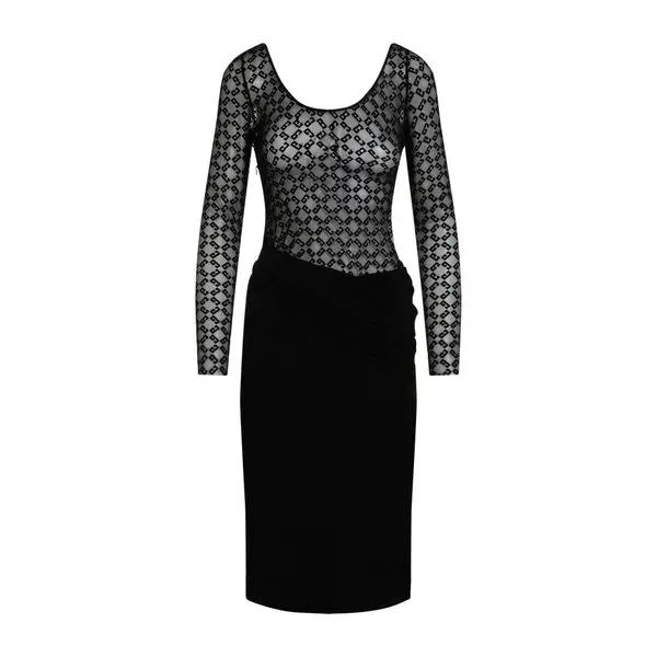 Givenchy Long Sleeve Draped Midi Dress - Black