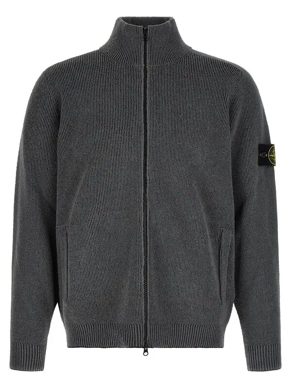 Stone Island Ribbed High Neck Zip-up Sweater