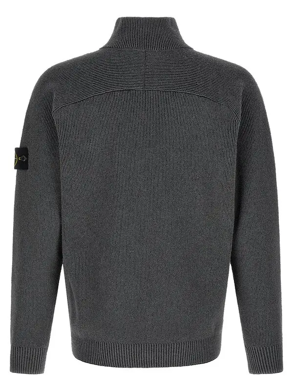 Stone Island Ribbed High Neck Zip-up Sweater