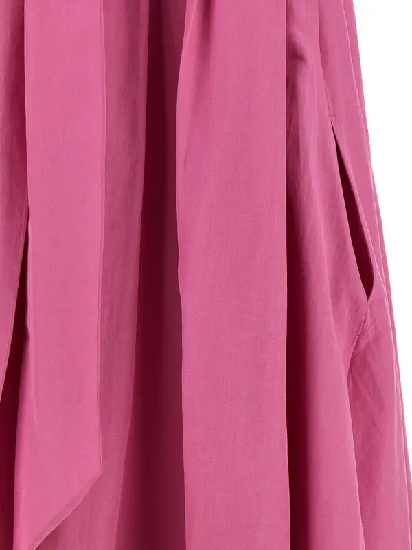 Max Mara Piega' Cotton And Ramie Pleated Maxi Dress