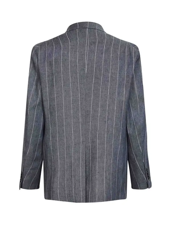 Tagliatore Blue Pinstriped Linen Blend New York Double-breasted Blazer - Multicolor
