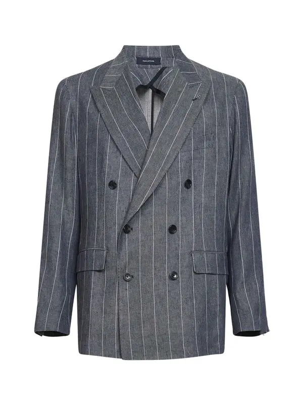 Tagliatore Blue Pinstriped Linen Blend New York Double-breasted Blazer - Multicolor