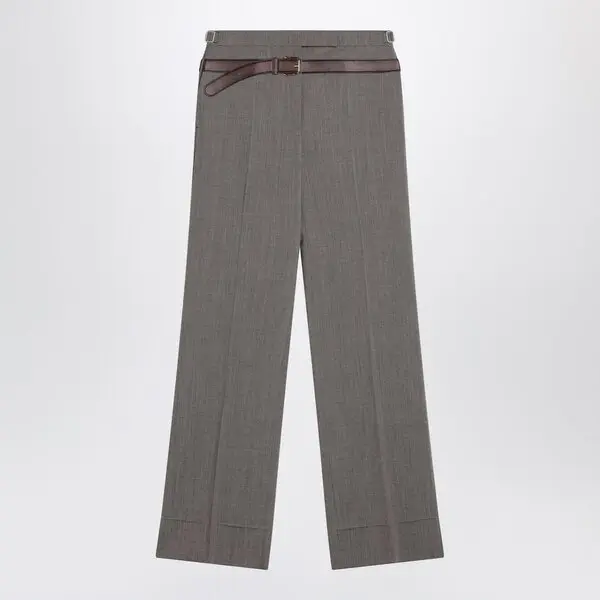 Prada Wool Blend Trousers With Printed Belt - Brown