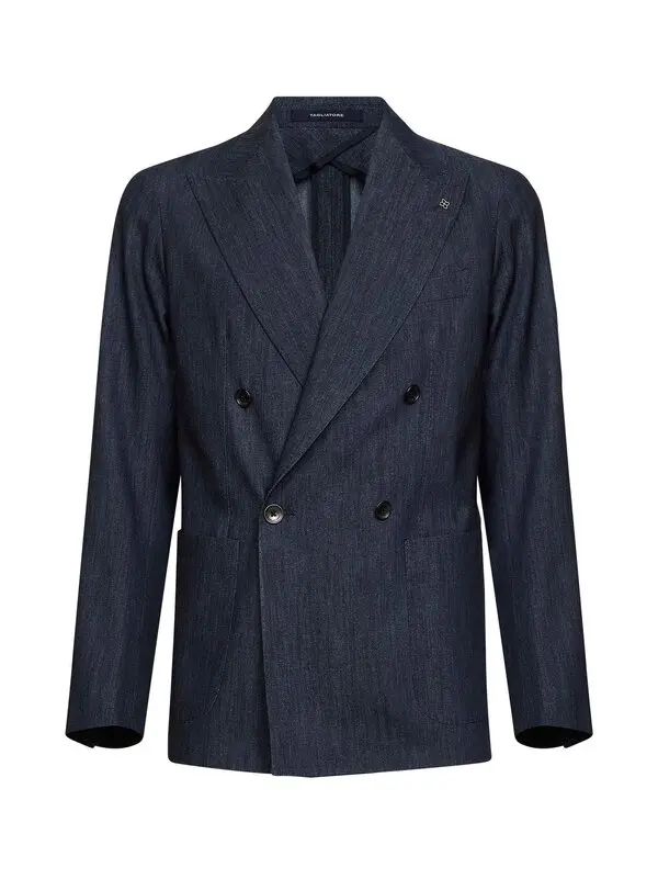 Tagliatore Blue Cotton Denim Montecarlo Double-breasted Blazer - Multicolor