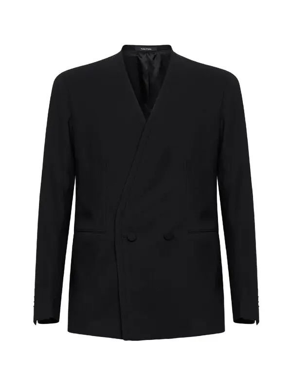 Tagliatore Black Stretch Virgin Wool Blend Cannes Double-breasted Blazer - Multicolor