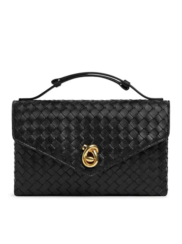Bottega Veneta Intrecciato Leather Knot Lock Bag - Black