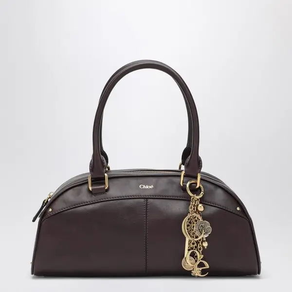 Chloé Plum Leather Bowling Bag With Gold Tone Charms