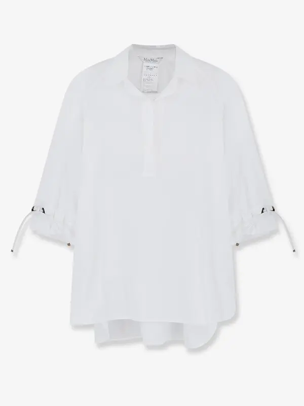 Max Mara Cotton Shirt With Leather Drawstring Sleeves - Multicolor