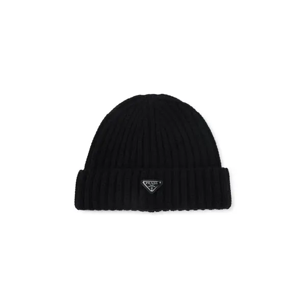 Prada Virgin Wool Ribbed Beanie