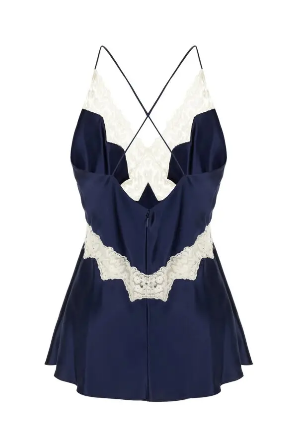 Alberta Ferretti Navy Blue Lace Trimmed Camisole