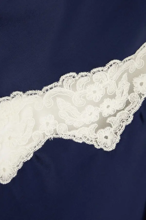 Alberta Ferretti Navy Blue Lace Trimmed Camisole
