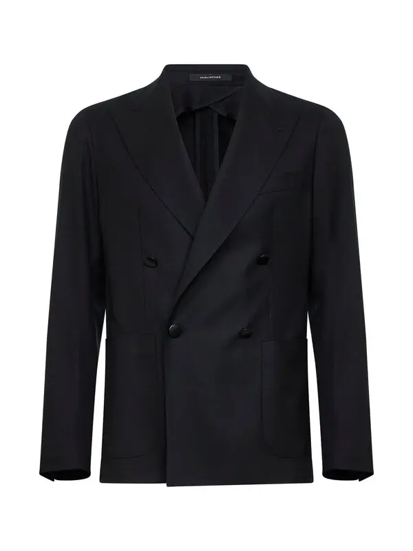 Tagliatore Black Stretch Virgin Wool Montecarlo Double-breasted Blazer - Multicolor
