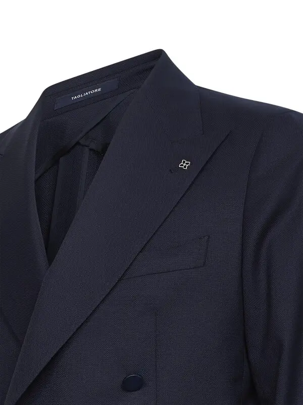 Tagliatore Blue Stretch Virgin Wool Montecarlo Double-breasted Blazer - Multicolor