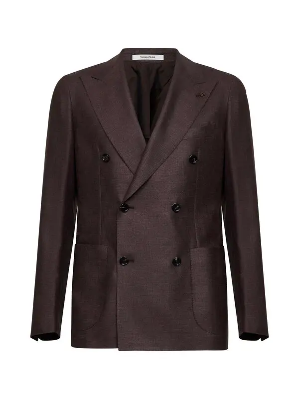 Tagliatore Dark Brown Silk And Wool Vesuvio Double-breasted Blazer - Multicolor