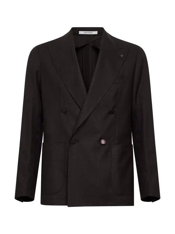 Tagliatore Dark Brown Stretch Virgin Wool Montecarlo Double-breasted Blazer - Multicolor