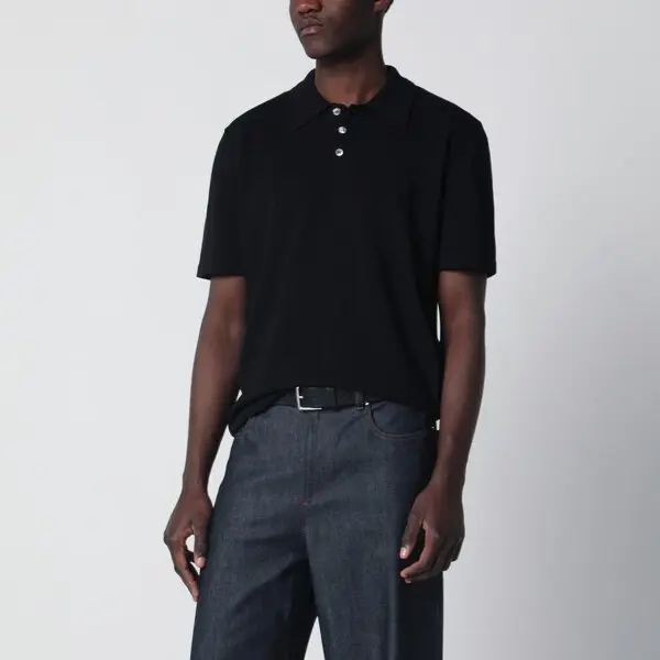 A.p.c. Cotton Knit Short Sleeve Polo Shirt - Black