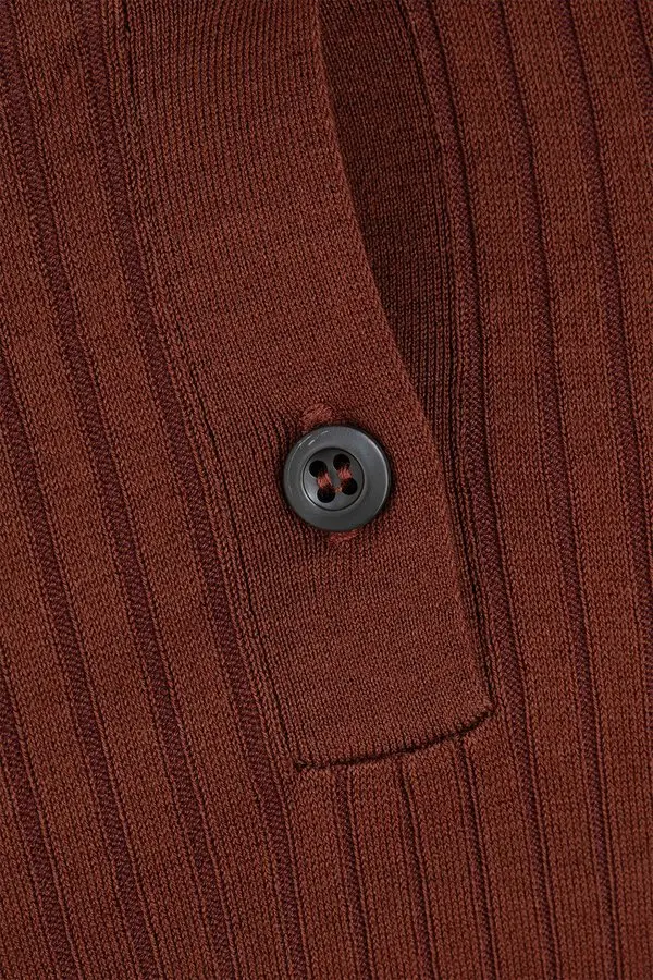 Prada Ribbed Knit Polo With 3/4 Sleeves