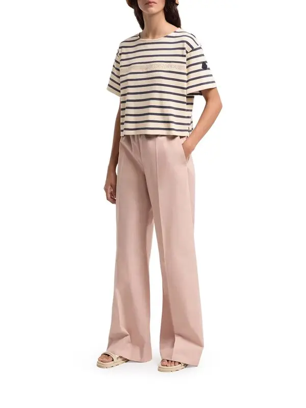 Moncler Striped Cropped T-shirt With Logo