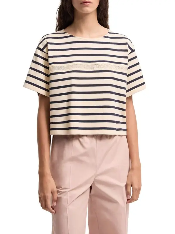 Moncler Striped Cropped T-shirt With Logo