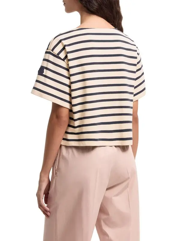 Moncler Striped Cropped T-shirt With Logo