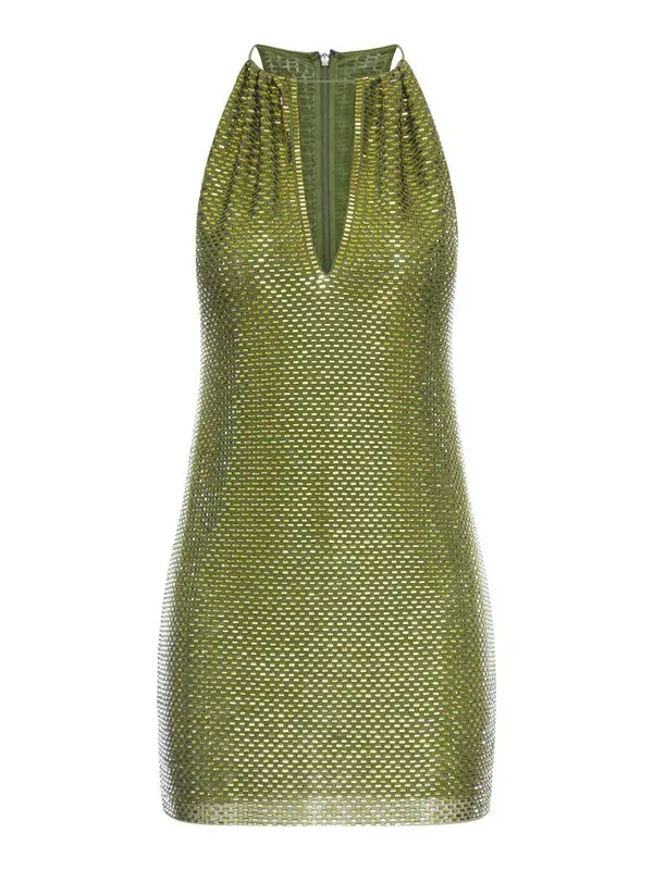 SELF-PORTRAIT Olive Rhinestone Mini Dress