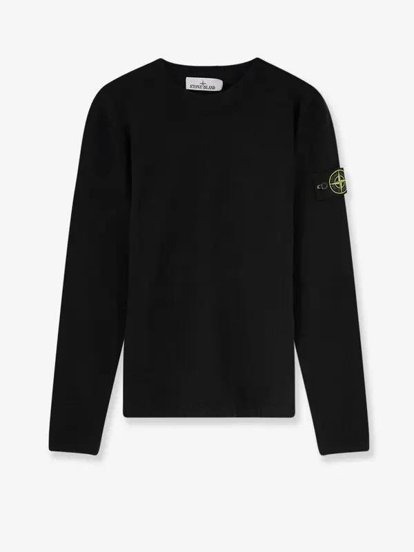Stone Island Organic Cotton Sweater With Removable Logo Patch - Black