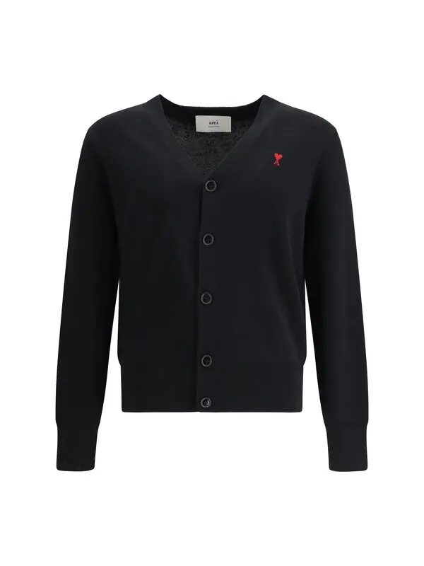 AMI Paris De Coeur Merino Wool Cardigan - Black