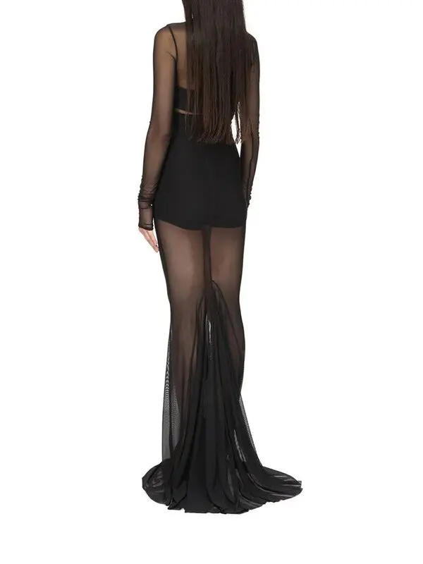 Rick Owens Long Sleeve Sheer Tulle Gown - Black