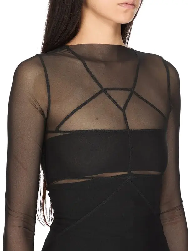 Rick Owens Long Sleeve Sheer Tulle Gown - Black