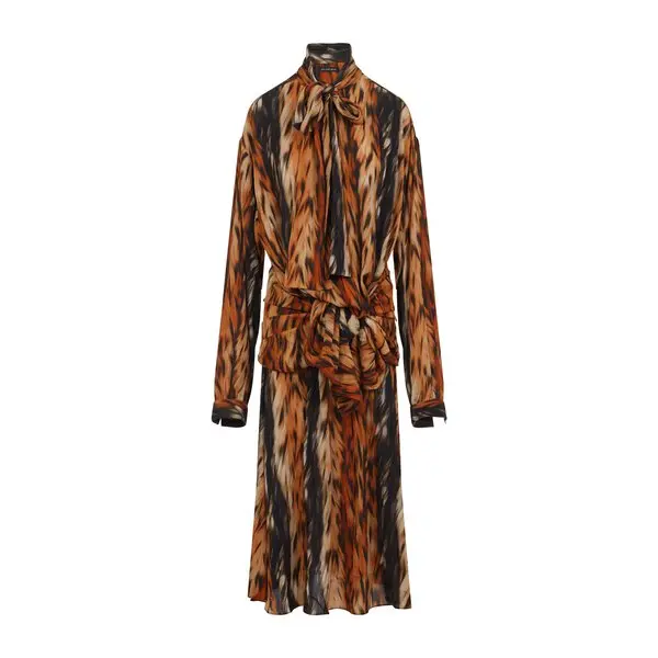 Balenciaga Knotted Dress With Print - Brown