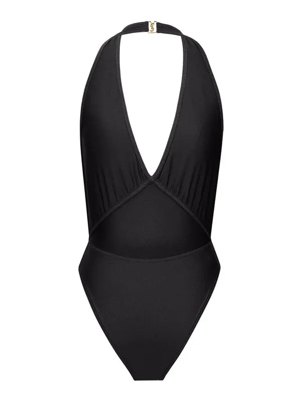 Saint Laurent Halter Neck One-piece Swimsuit With Cassandre Jewel Closure
