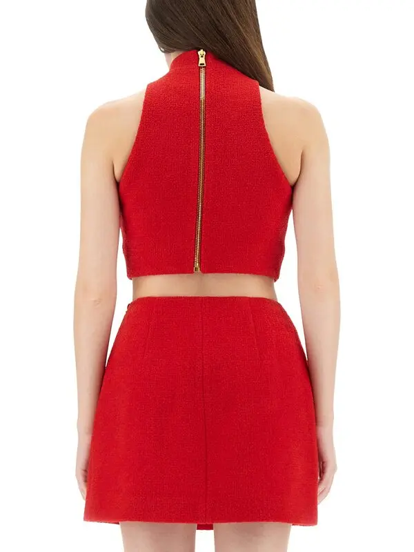 Balmain Wool Crop Top With Gold Button Detail