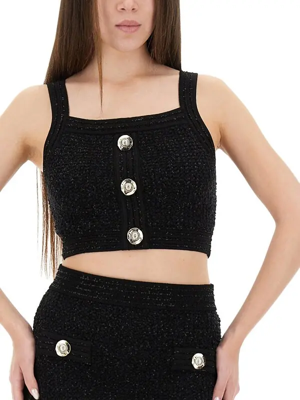 Balmain Textured Cropped Top - Black