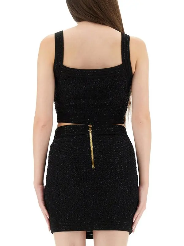 Balmain Textured Cropped Top - Black