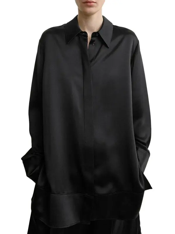 TOTEME Fluid Tuxedo Shirt In Viscose - Black
