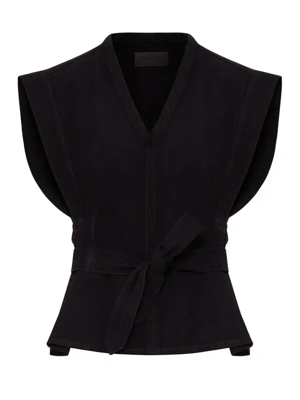 LEMAIRE Belted Cropped Denim Top - Black