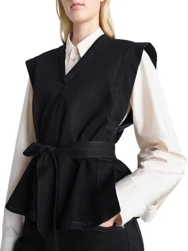 LEMAIRE Belted Cropped Denim Top - Black