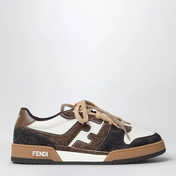 Fendi White Leather And Brown Suede Low-top Trainers - Multicolor
